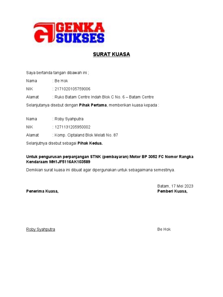 SURAT KUASA Template | PDF