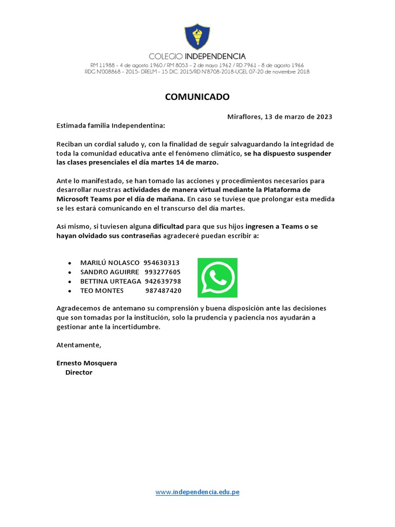 Formato de Comunicado A Padres de Familia | PDF