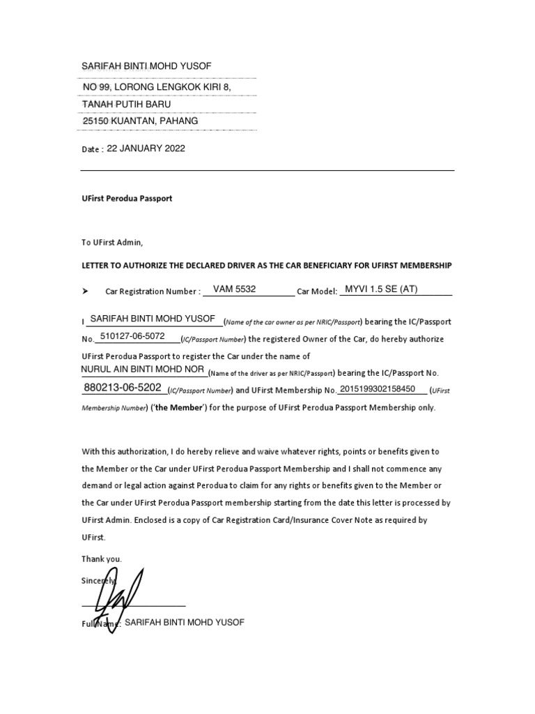 Authorization For Driver | PDF | Business | Finance & Money Management