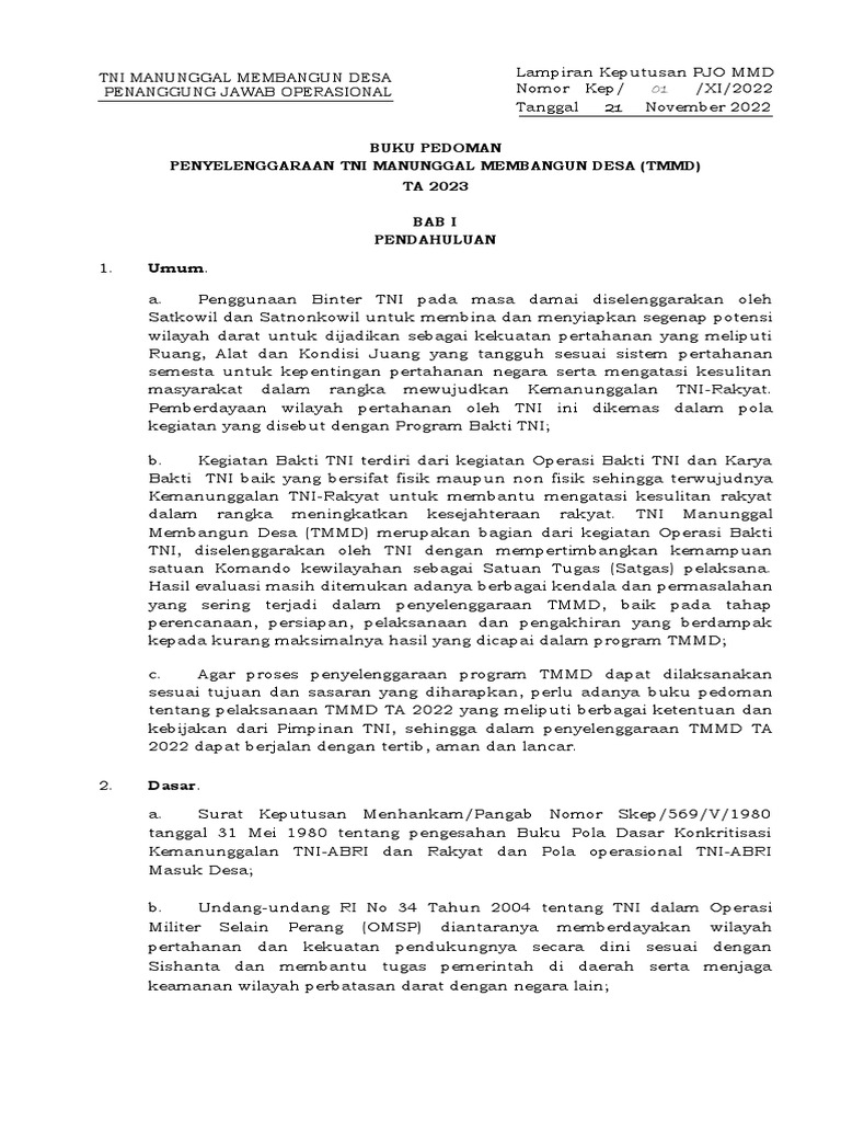 Buku Pedoman TMMD Ta 2023 Cetak | PDF