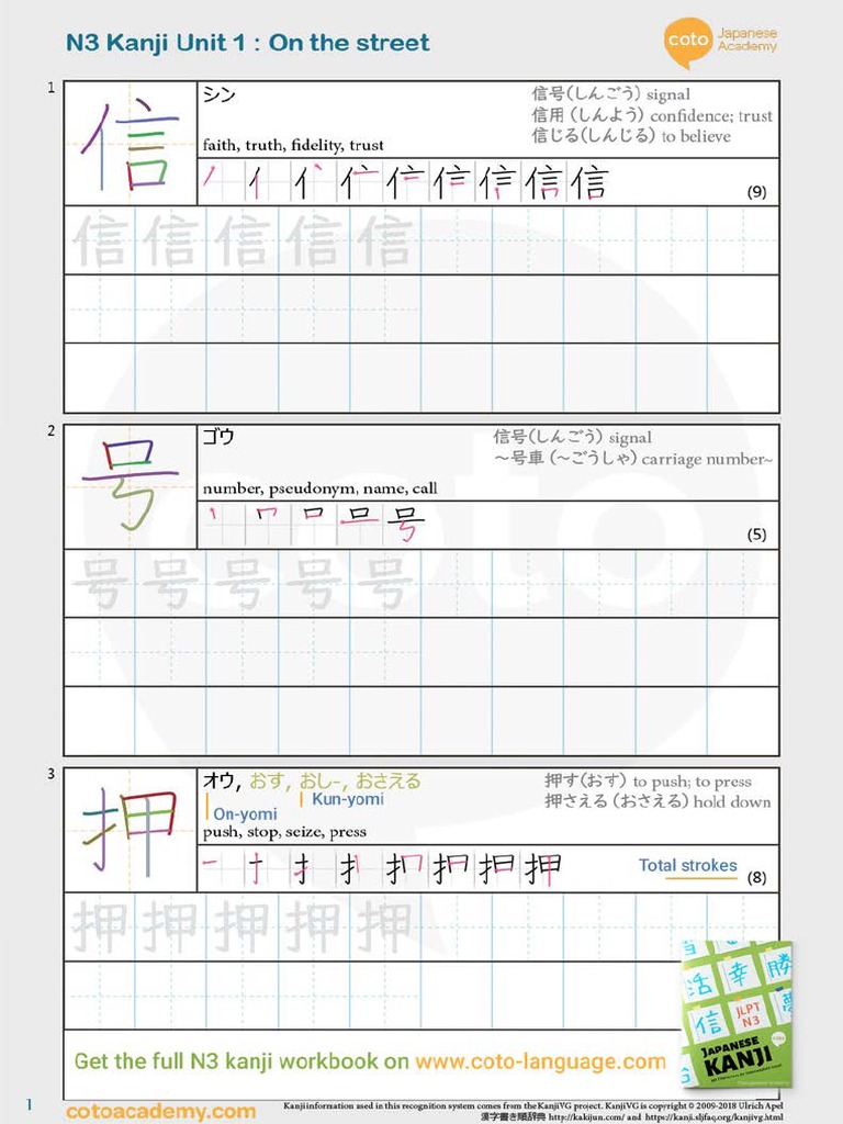 N3 Kanji Unit 1 Sample | PDF