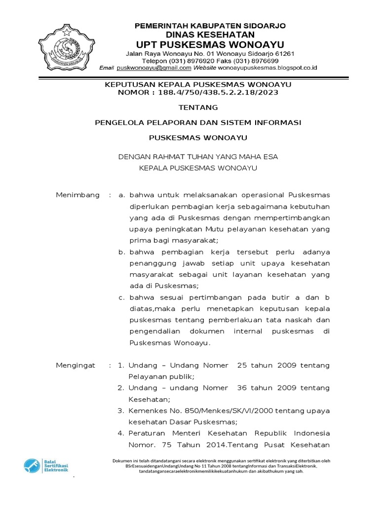 Sop Sistem Informasi Puskesmas | PDF