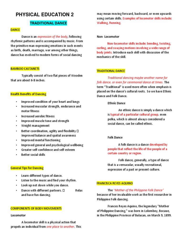 Physical Education 2 Reviewer Download Free Pdf Dances Choreography