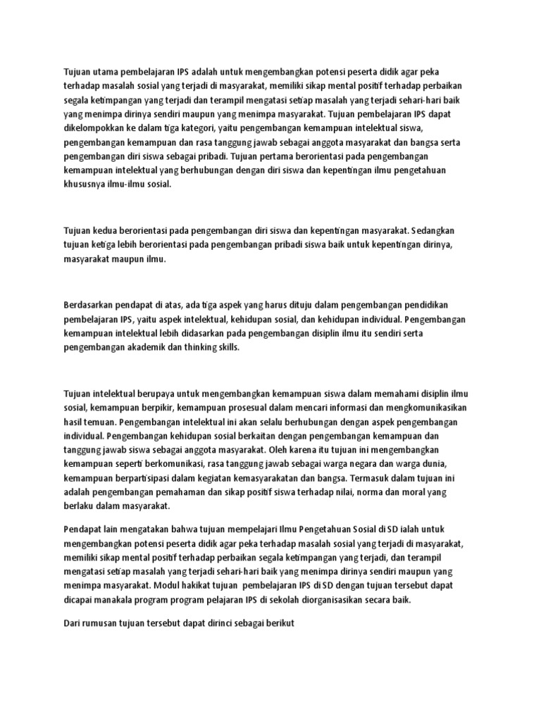 Hakikat Tujuan Pembelajaran IPS Di SD | PDF