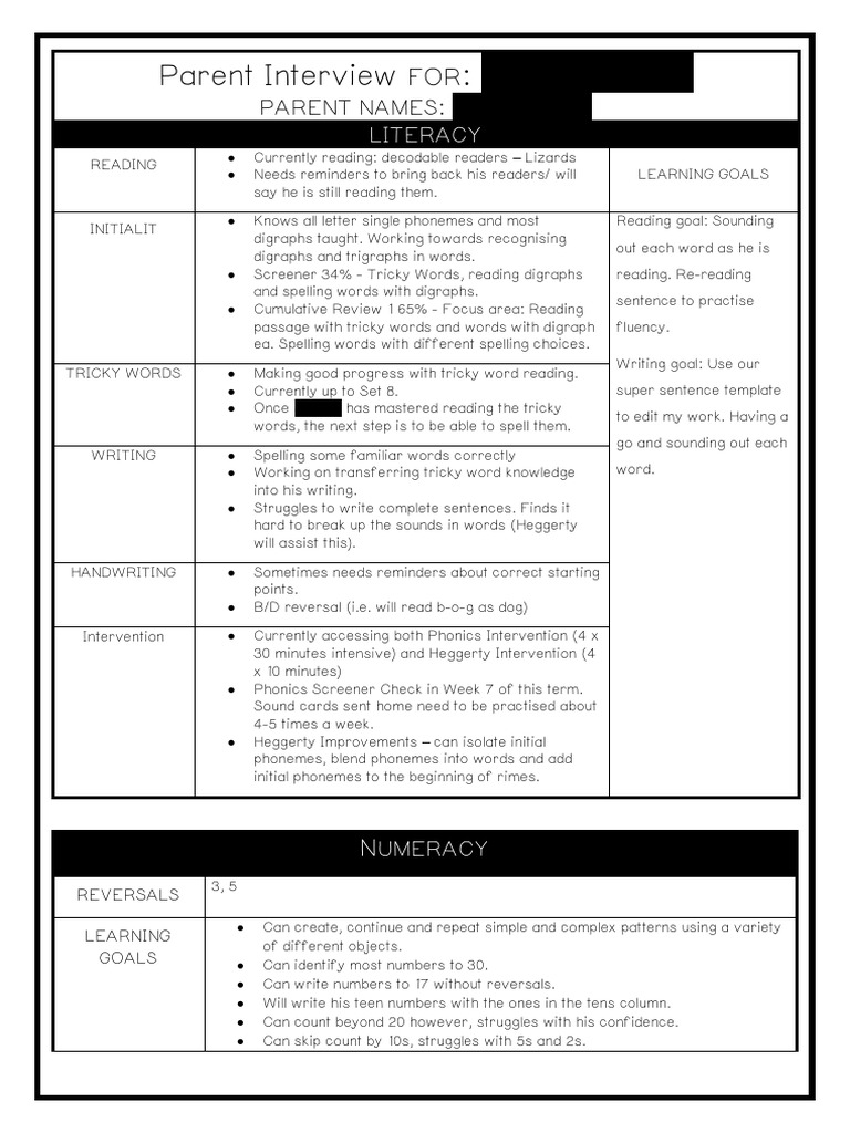 Parent Teacher Interview | PDF | Phonics | Writing