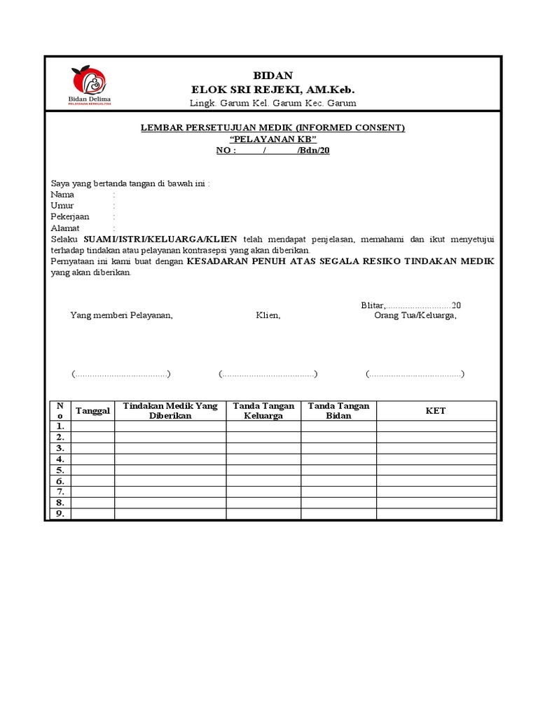 Lembar Persetujuan Medik Pelayanan KB | PDF