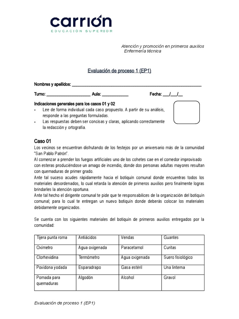 Ep1 Enf I Appa | PDF | Primeros auxilios | Cuidado de la salud