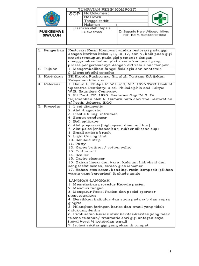 Sop Tumpatan Resin Komposit | PDF
