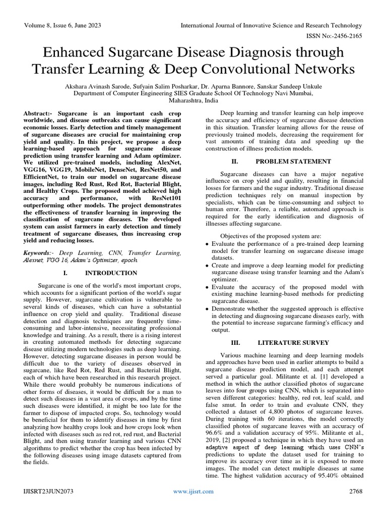 Enhanced Sugarcane Disease Diagnosis Through Transfer Learning And Deep Convolutional Networks