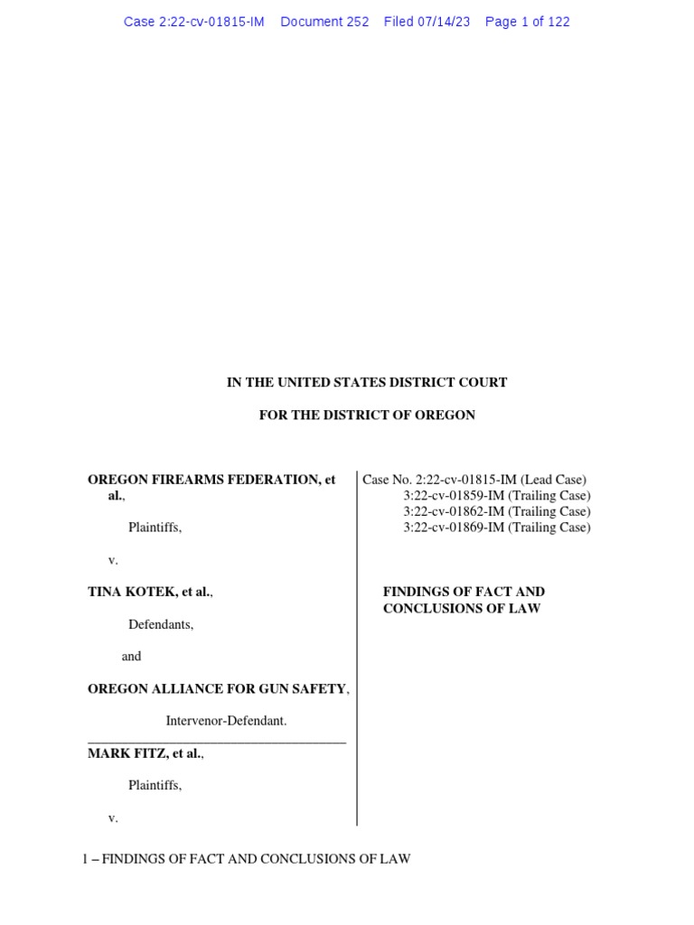Measure 114 Federal Judge Ruling | PDF | Magazine (Firearms) | Second ...