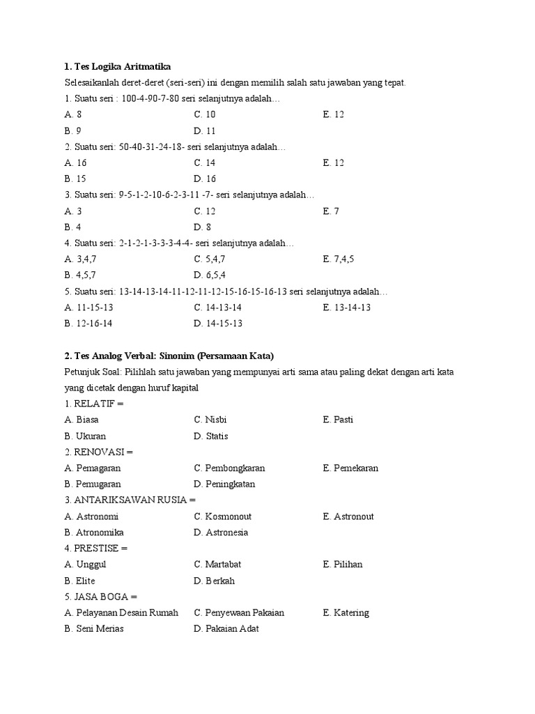 Contoh PSIKOTES Ujian Penentuan Jurusan SMK | PDF