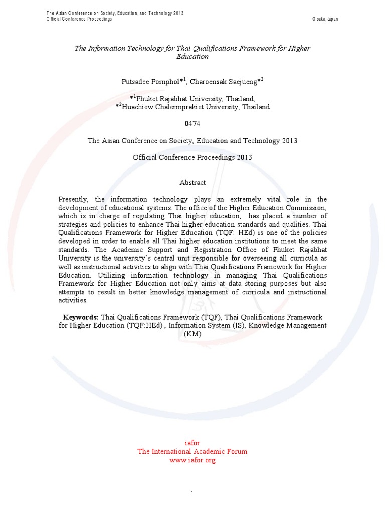 Pornphol, P., & Saejueng, C. (2013) - The Information Technology For Thai Qualifications ...
