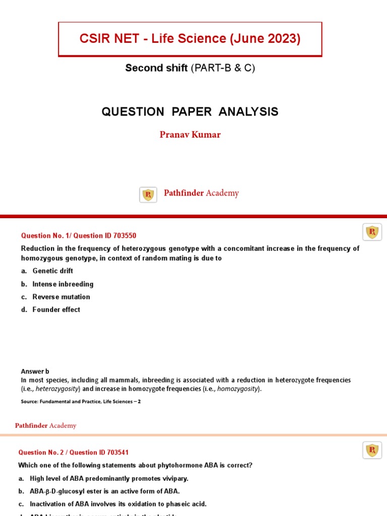 CSIR NET Life Sciences Question Analysis | PDF | Dominance (Genetics ...