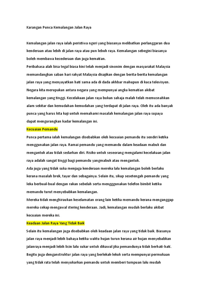 Karangan Punca Kemalangan Jalan Raya | PDF
