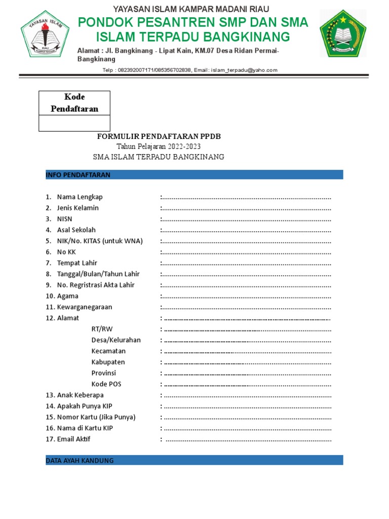 Formulir Pendaftaran Dan Surat Pernyataan PPDB SMA 2022 - 2023 | PDF