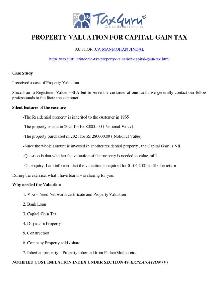 Property Valuation For Capital Gain Tax - Taxguru - in | PDF | Real ...