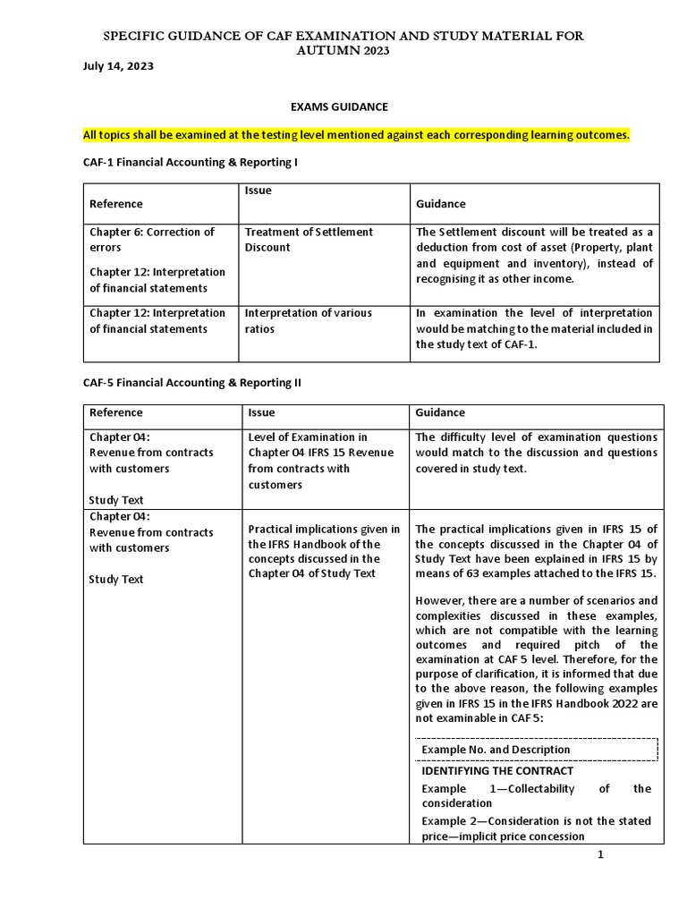 Specific Guidance CAF Exam Study Material | PDF | International ...