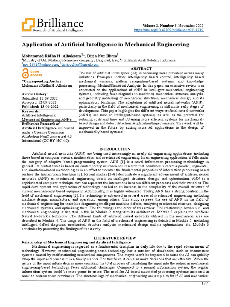 Application of Artificial Intelligence in Mechanic | PDF | Artificial ...