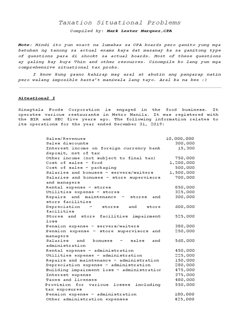 Taxation Situational Problems | PDF | Income | Taxes