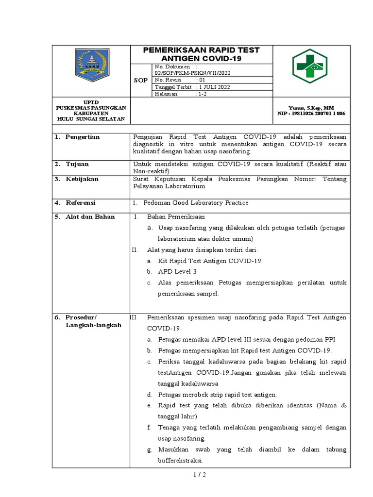 SOP Rapid Test Antigen COVID-19 | PDF