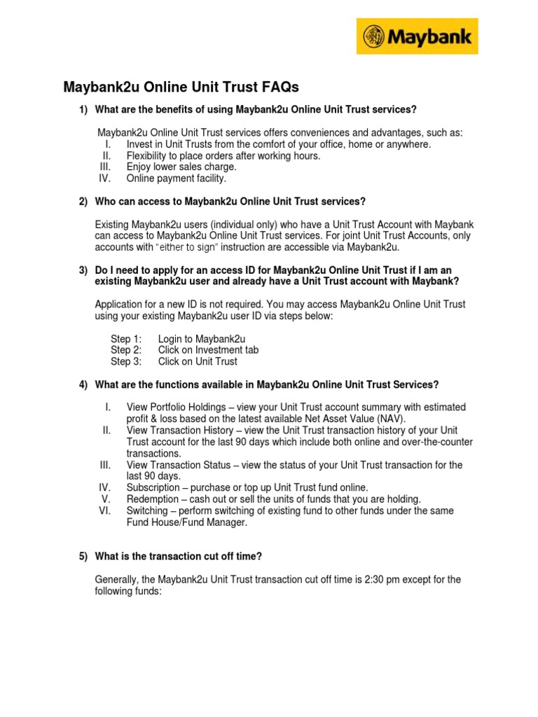 Maybank2u Unit Trust Online Guide | PDF