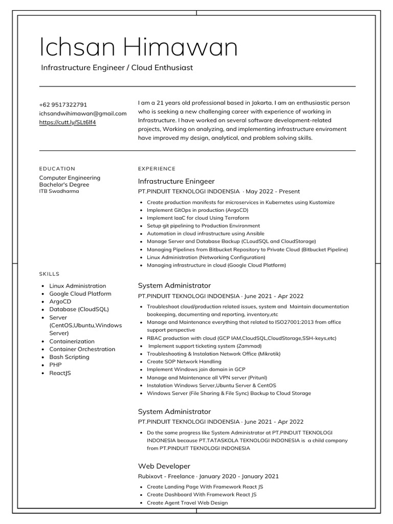 Ichsan Himawan Resume | PDF | Cloud Computing | System Administrator
