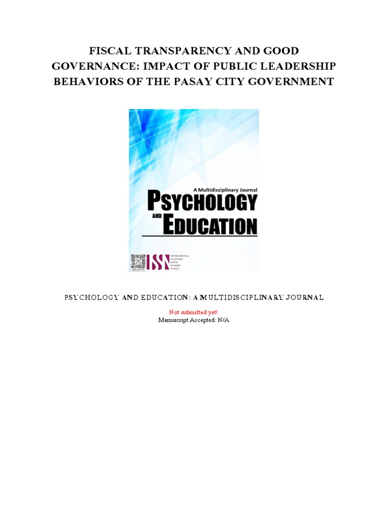 Fiscal Transparency and Good Governance: Impact of Public Leadership Behaviors of The Pasay City ...