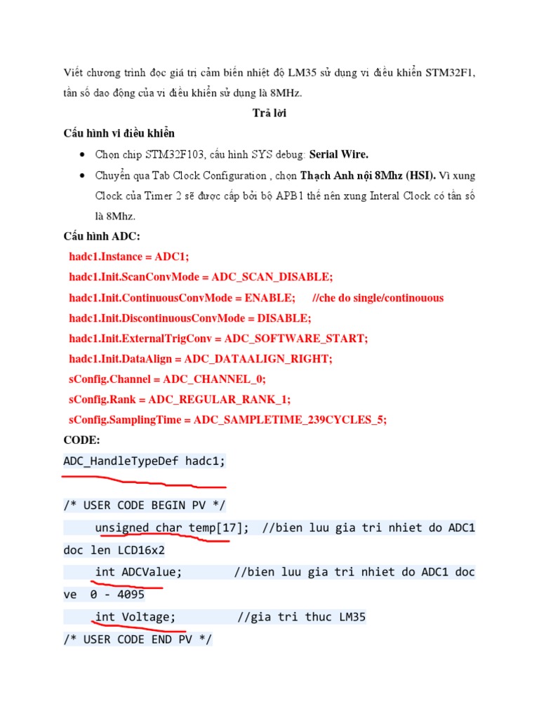 Viết chương trình đọc giá trị cảm biến nhiệt độ LM35 sử dụng vi điều khiển STM32F1 | PDF