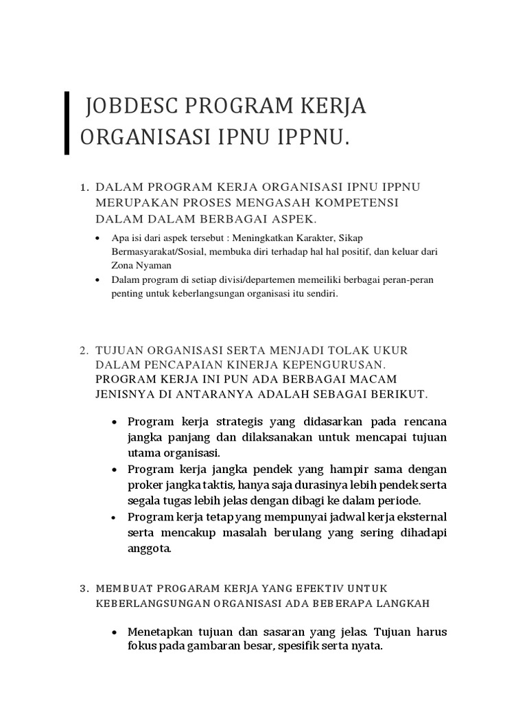 Jobdesc Program Kerja Organisasi Ipnu Ippnu | PDF