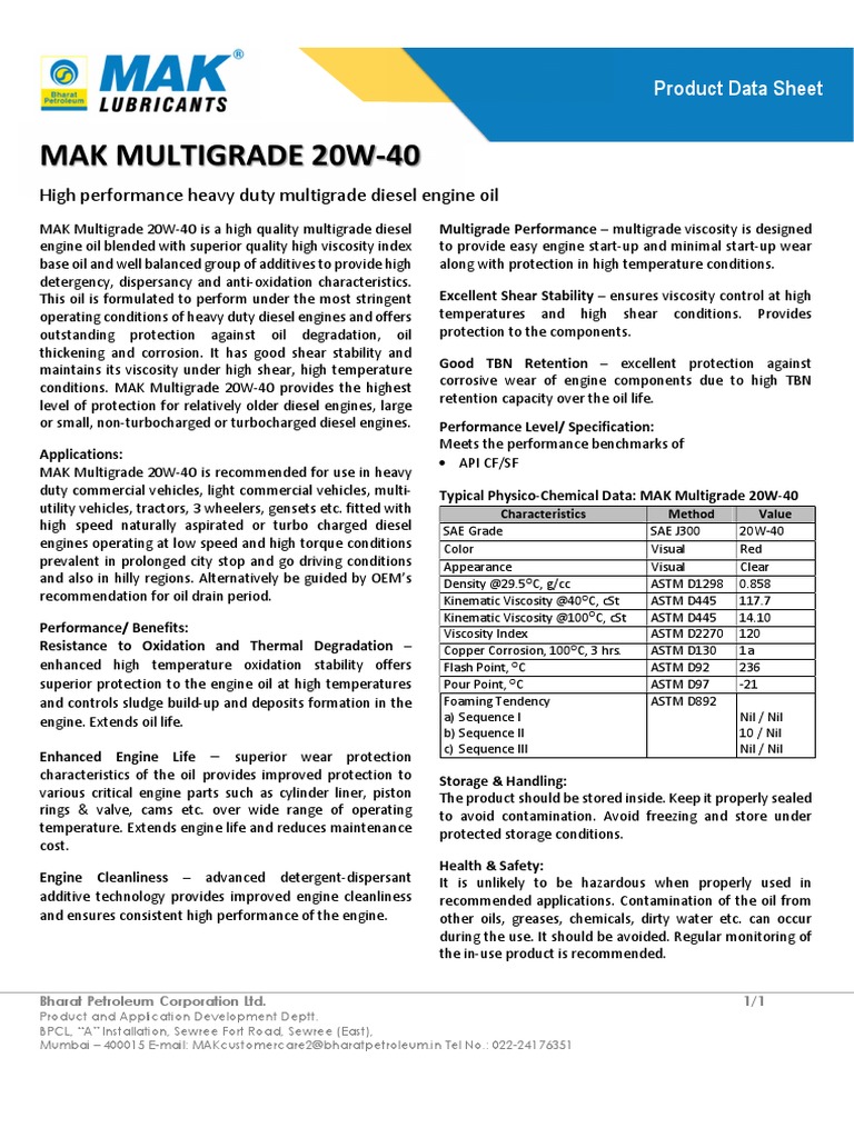 Mak Multigrade 20w-40 | PDF | Technology & Engineering