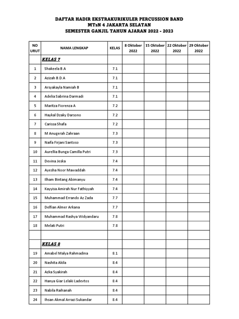 Absensi Latihan | PDF