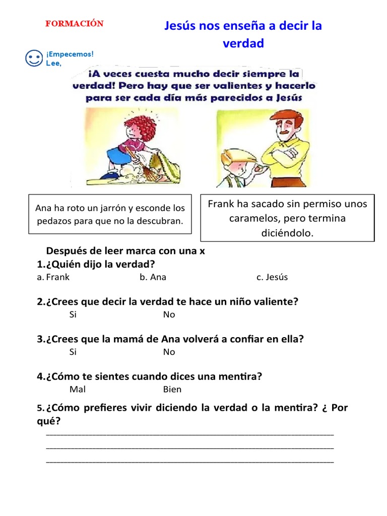 FICHA DE RELIGION Jesús Nos Enseña A Decir La Verdad | PDF | San Pedro ...