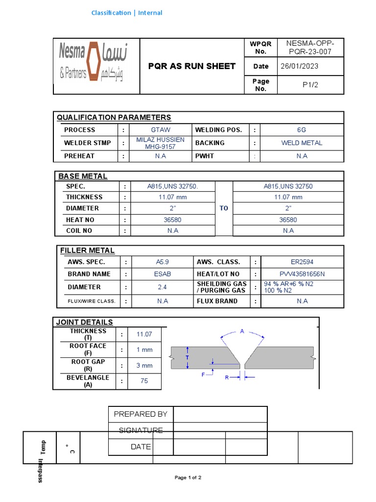 PQR As Run Sheet | PDF | Construction | Welding