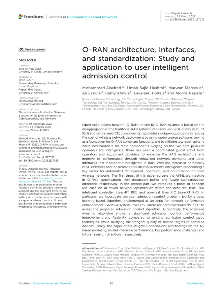 O-RAN Architecture, Interfaces, and Standardization: Study and ... O-RAN Architecture, Interfaces, and Standardization: Study and ...
