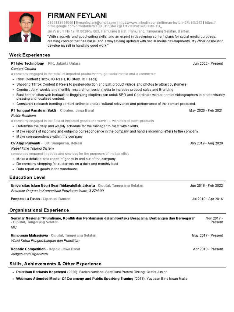 Firman Feylani Resume | PDF | Communication | Mass Media