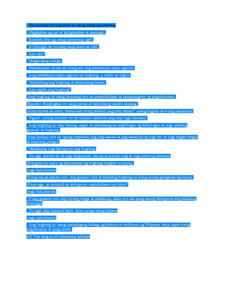 Butong Reporting Script | PDF