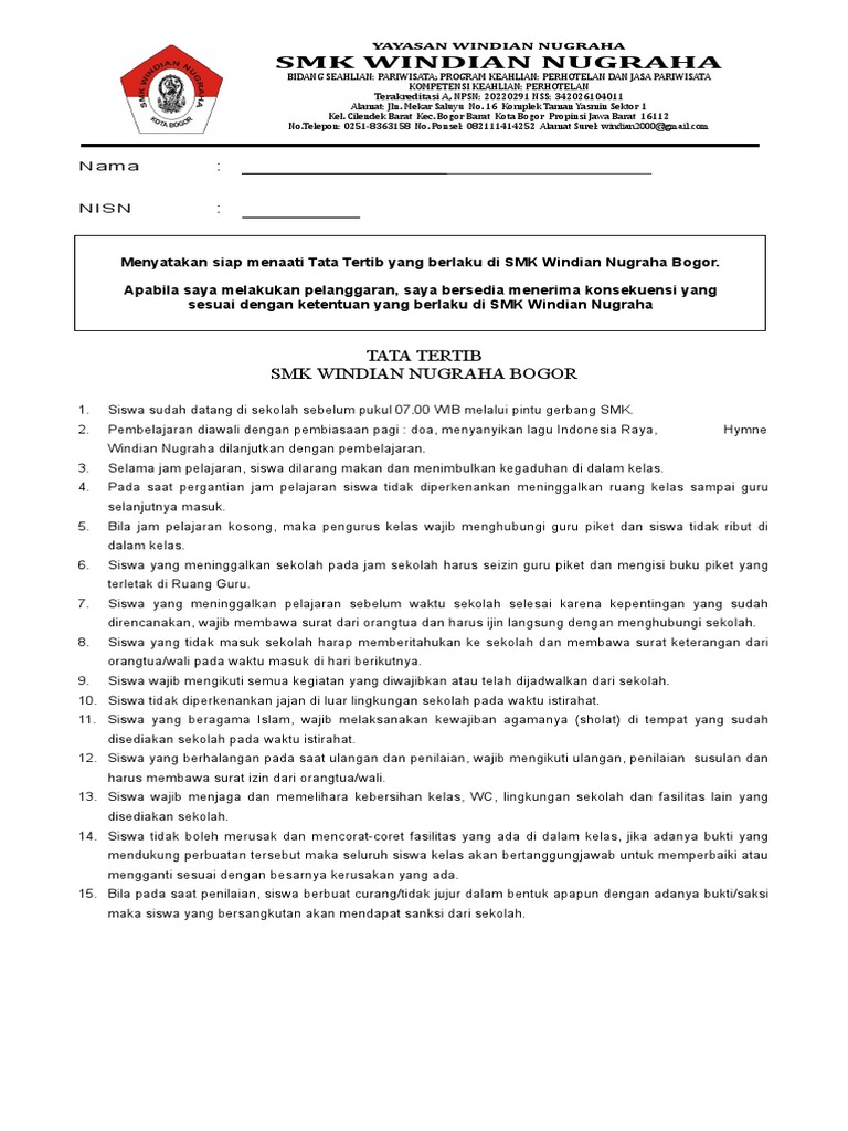 Tata Tertib SMK Windian Nugraha | PDF