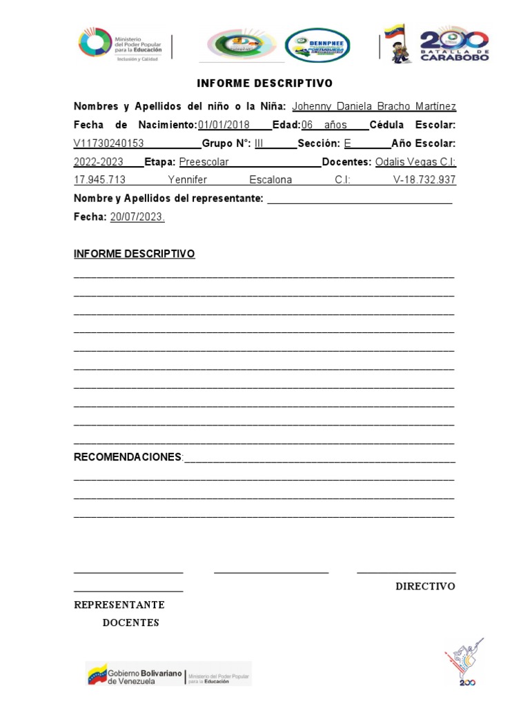 Informe Descriptivo | PDF | Educación de la primera infancia