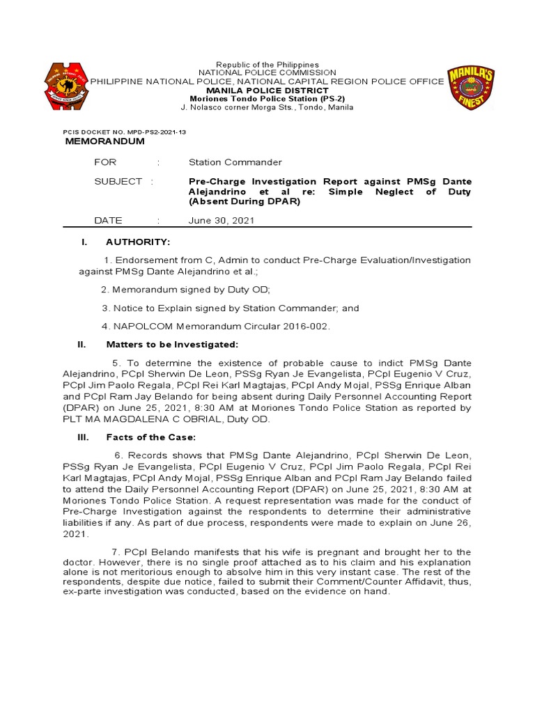 Memorandum: Philippine National Police, National Capital Region Police ...