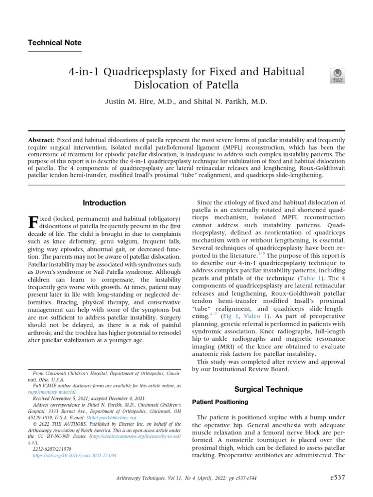 Pediatric Patellar Dislocation Fix | PDF | Knee | Musculoskeletal System