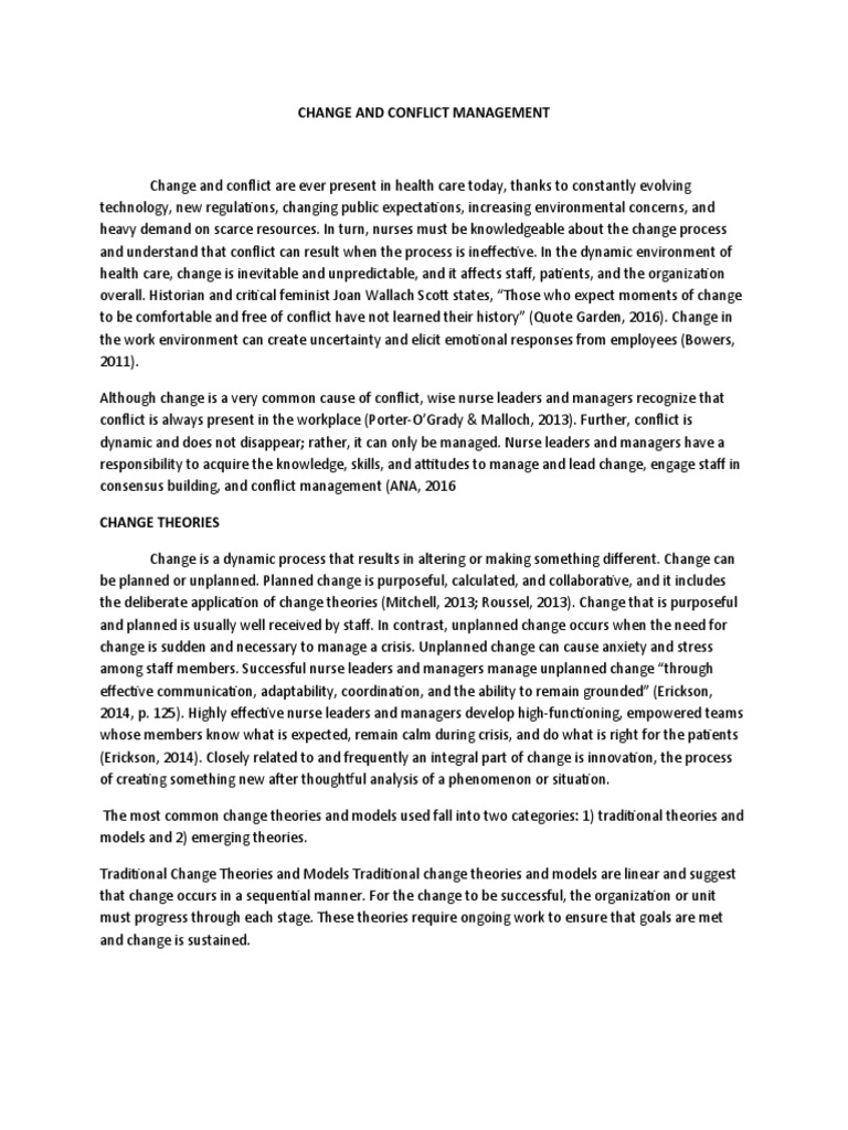 Change and Conflict Management | PDF | Nursing | Decision Making