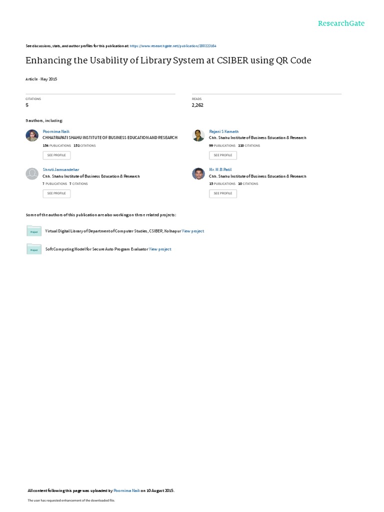 Enhancing The Usability of Library Systemat CSIBER Using QRCode | PDF ...
