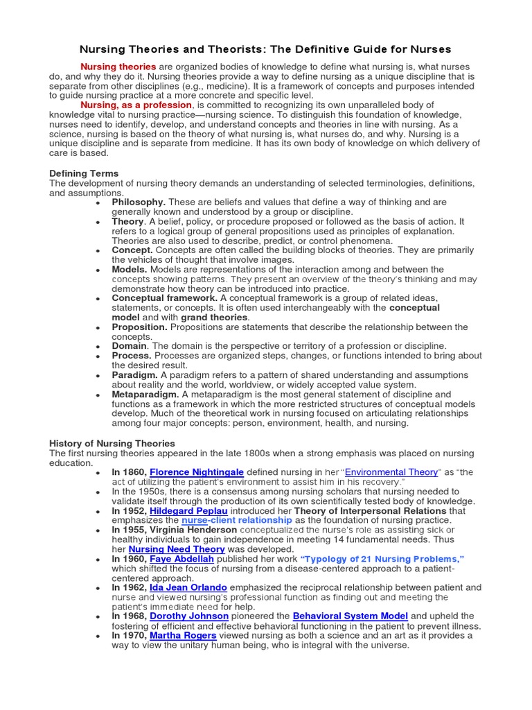 Nursing Theories: A Comprehensive Overview | PDF | Nursing | Theory
