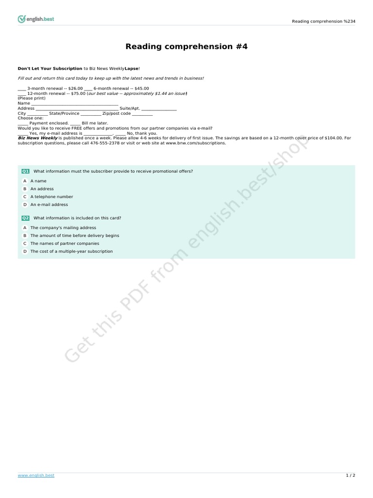 Reading Comprehension #4 | PDF | Subscription Business Model | Mass Media