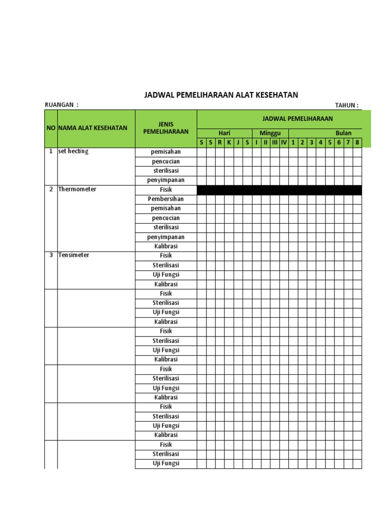 Jadwal Pemeliharaan Alat Kesehatan Pdf