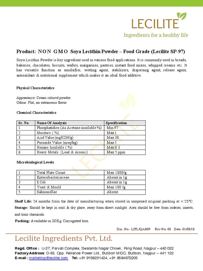 Soya Lecithin Powder Food Grade 97 | PDF