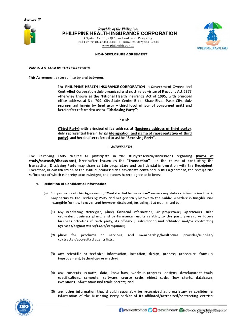 AnnexE Non-disclosureAgreement | PDF | Confidentiality | Discovery (Law)