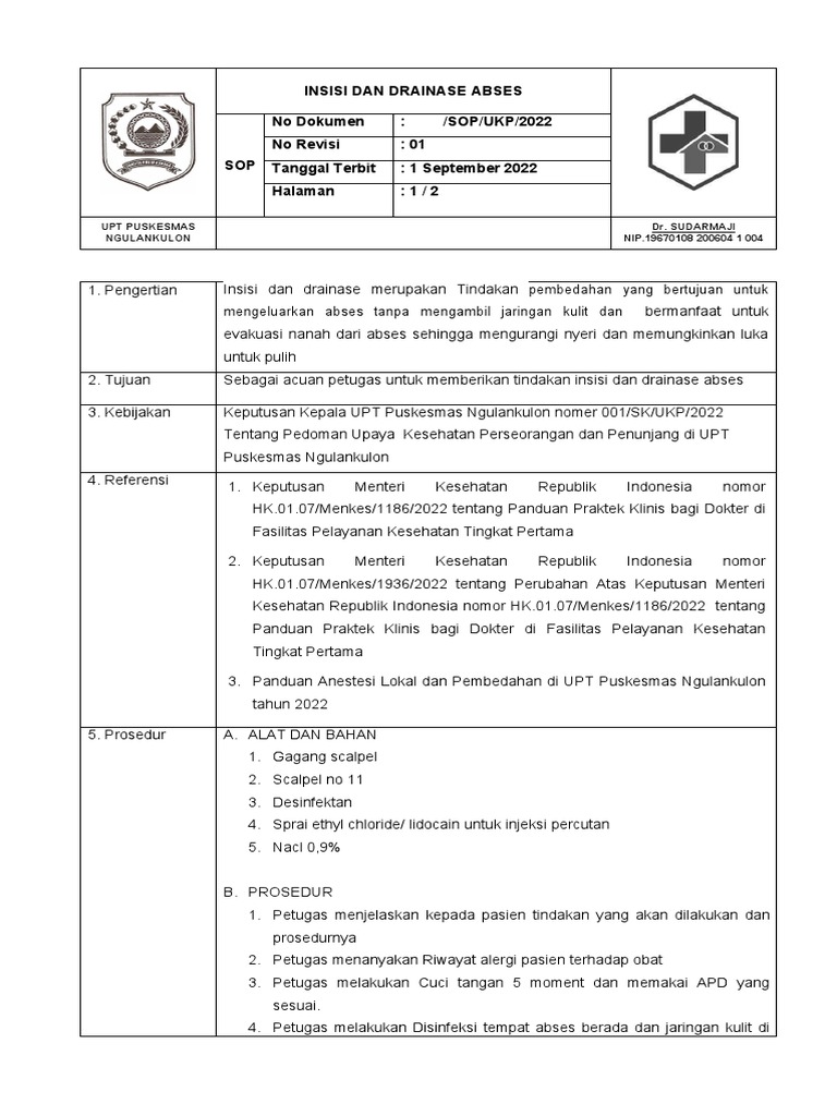 Sop Insisi Dan Drainase Abses 2022 | PDF