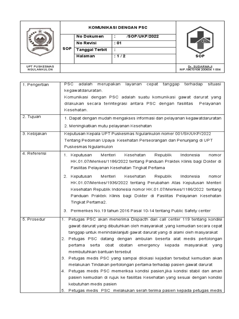 Prosedur Komunikasi PSC 119 2022 | PDF