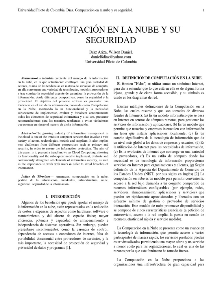 Computación en La Nube Y Su Seguridad: Díaz Ariza, Wilson Daniel ...